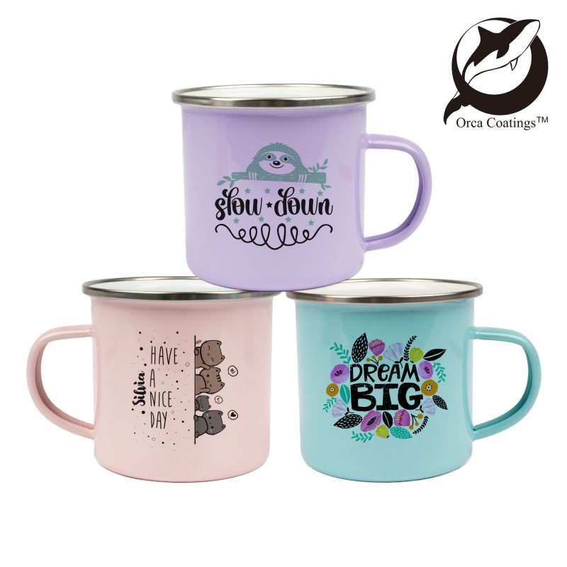 Tasse émaillée 12oz Avec Rebord En Acier Argenté Orca™ Coating Printfabrik Matériel Et